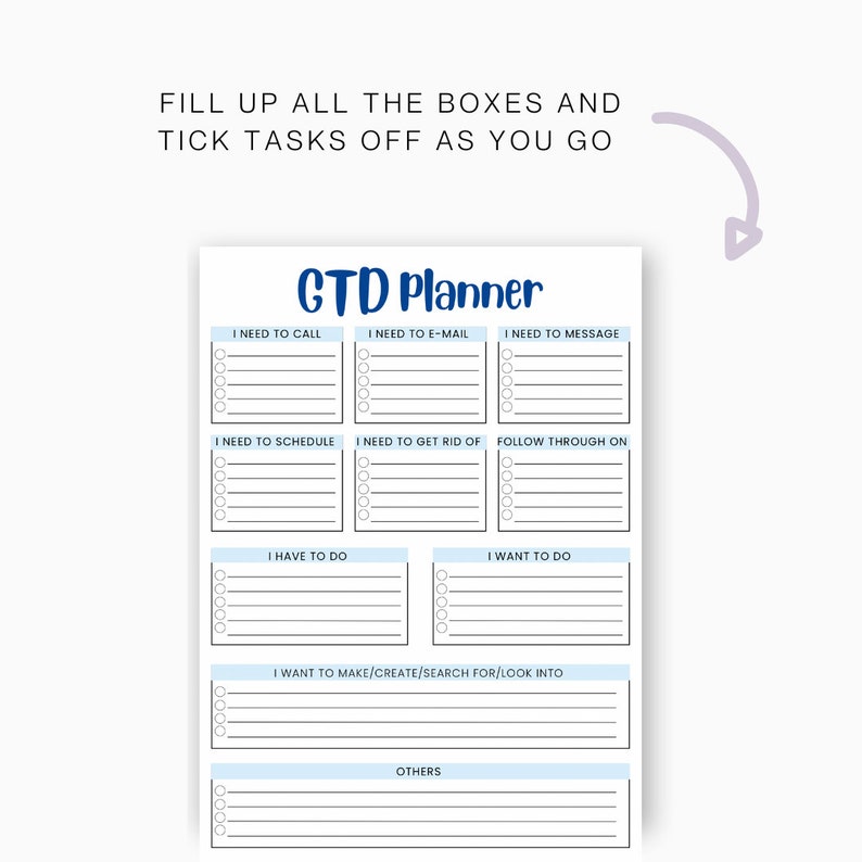 GTD Template, Gtd Planner, Adhd Task Organizer, GTD System, Getting ...