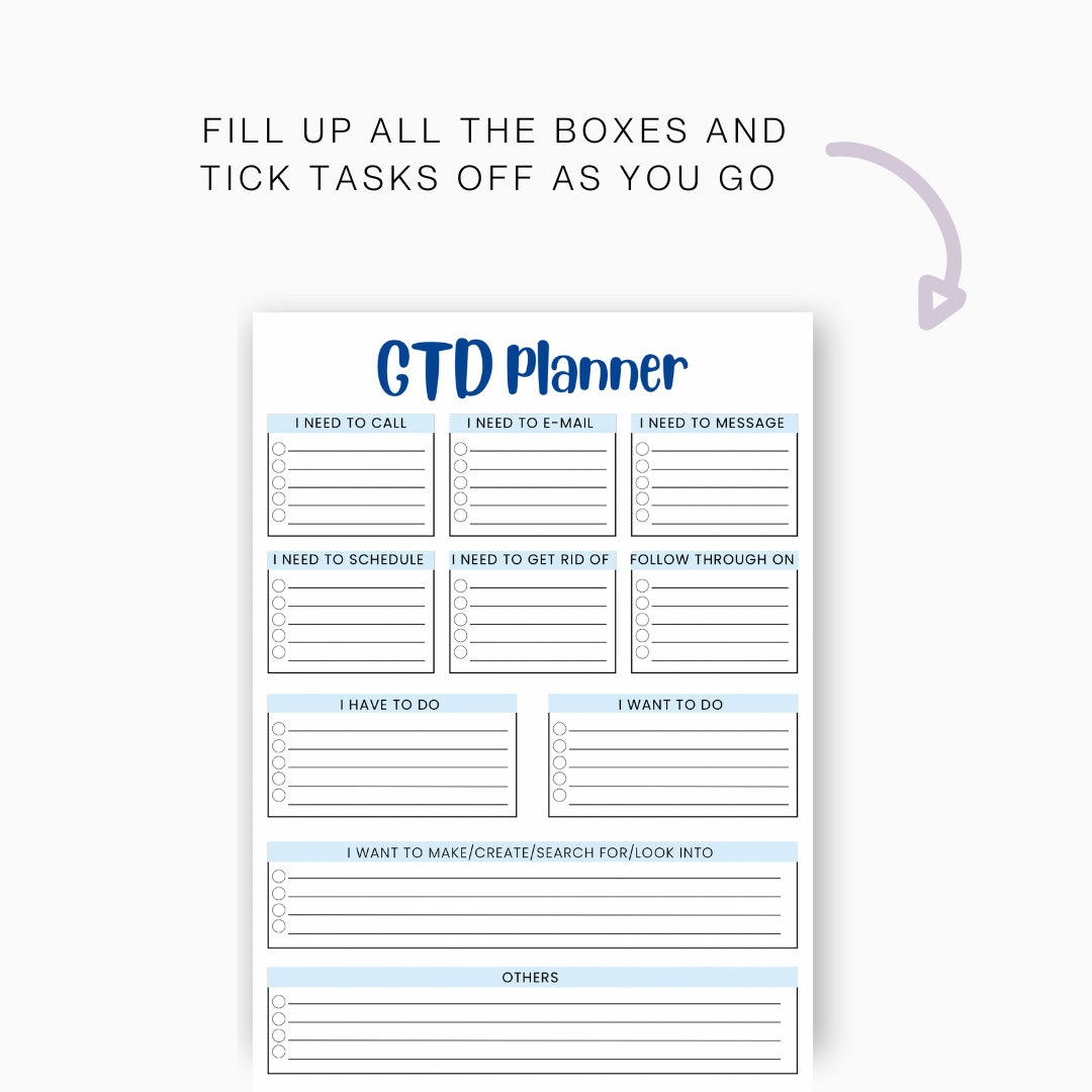 GTD Template, Gtd Planner, Adhd Task Organizer, GTD System, Getting ...