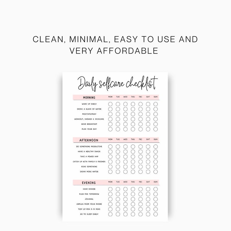 Daily Self Care Checklist Self Care Tracker Printable Self Care