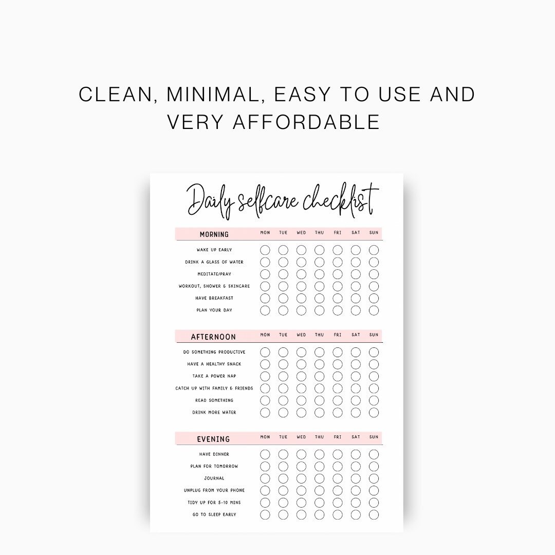 Daily Self Care Checklist Self Care Tracker Printable Self Care