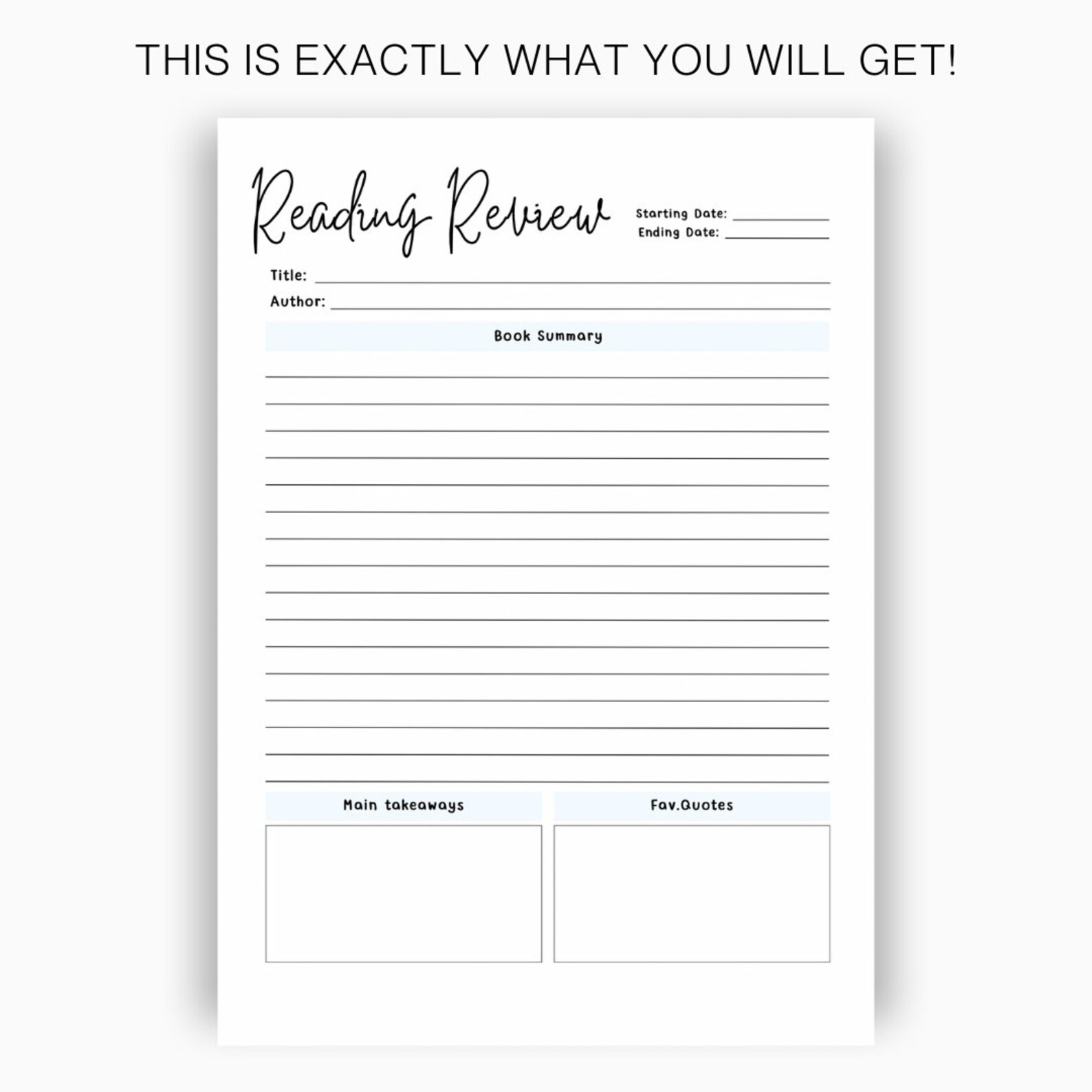 Book Review Template, Reading Journal Printable, Book Summary, Reading ...