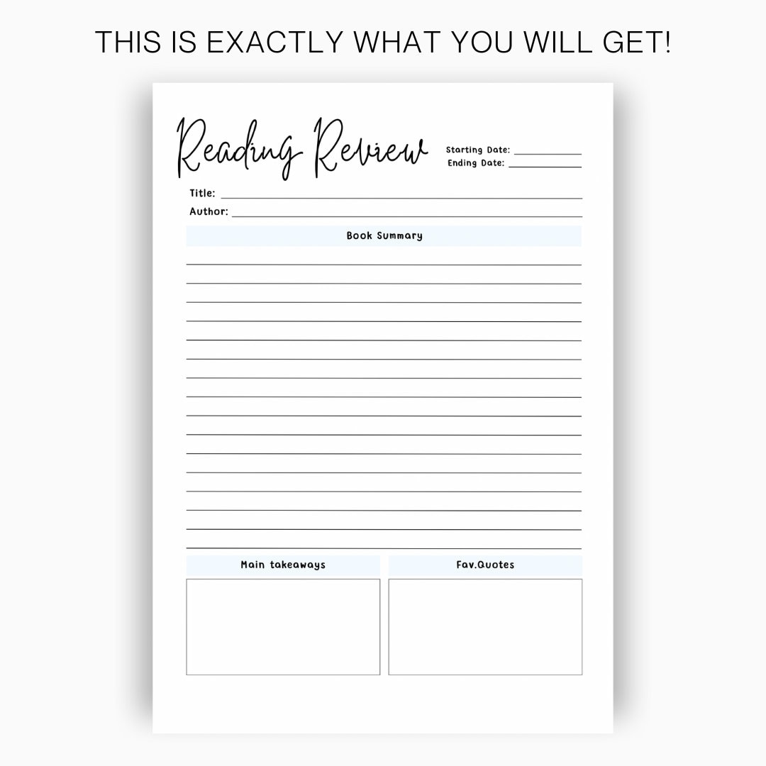 Book Review Template, Reading Journal Printable, Book Summary, Reading ...