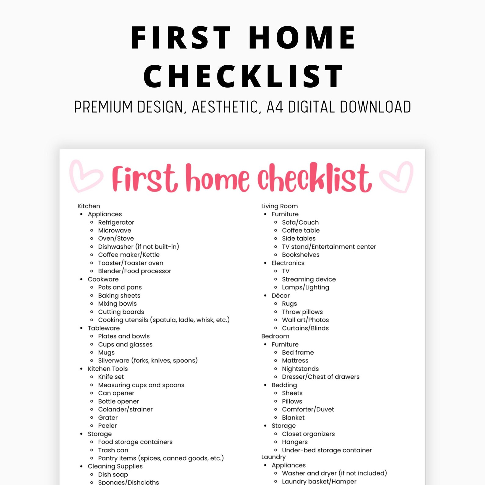 New Home Checklist, First Apartment Checklist, First Home Essentials ...