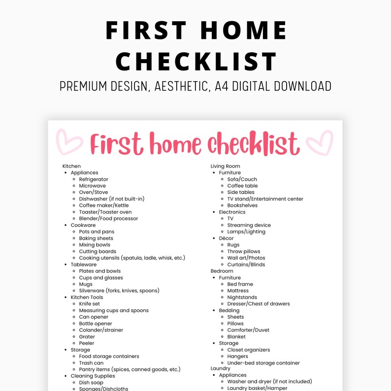 New Home Checklist, First Apartment Checklist, First Home Essentials ...