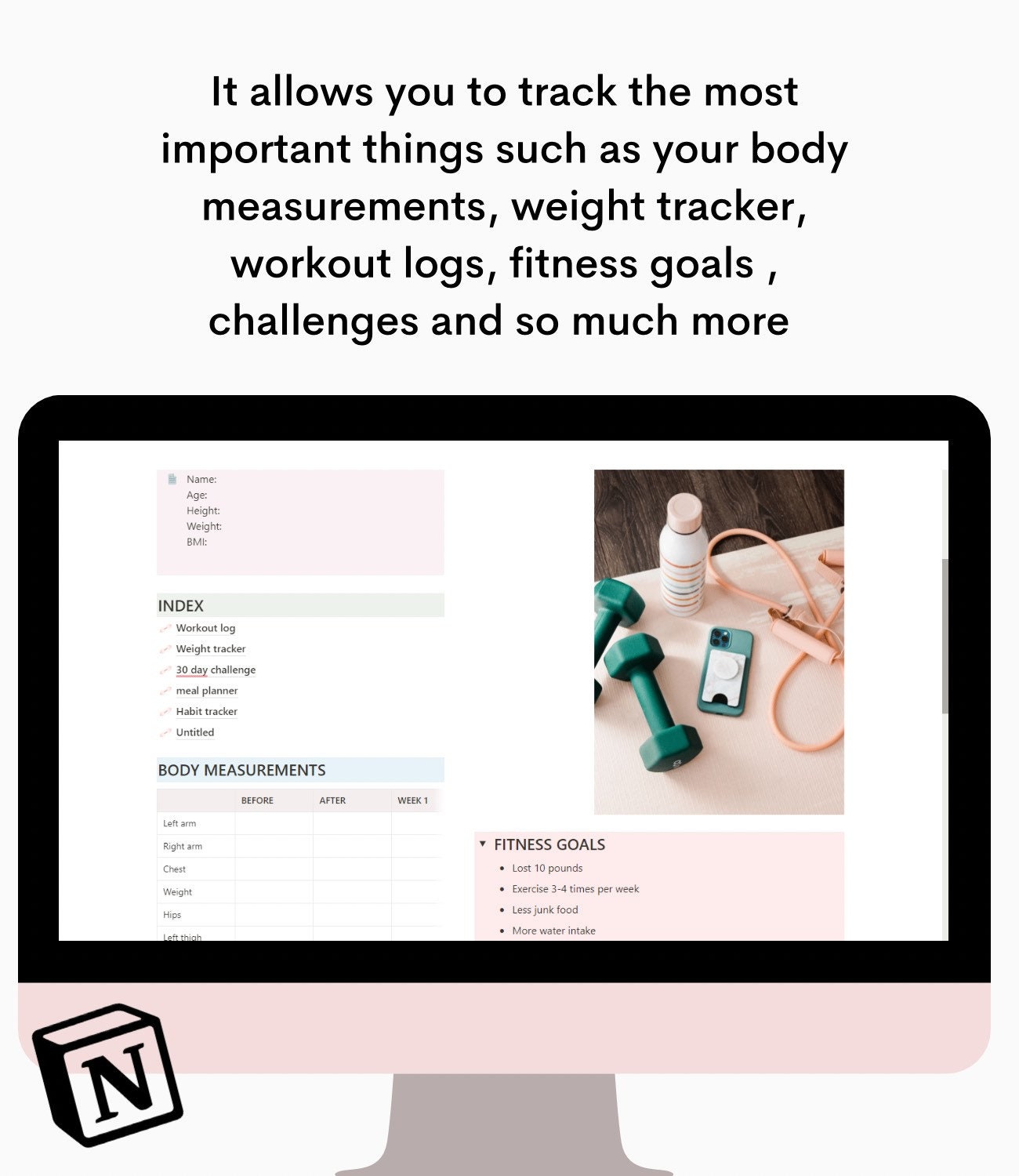 Notion Fitness Planner, Aesthetic Notion Template Fitness Tracker ...