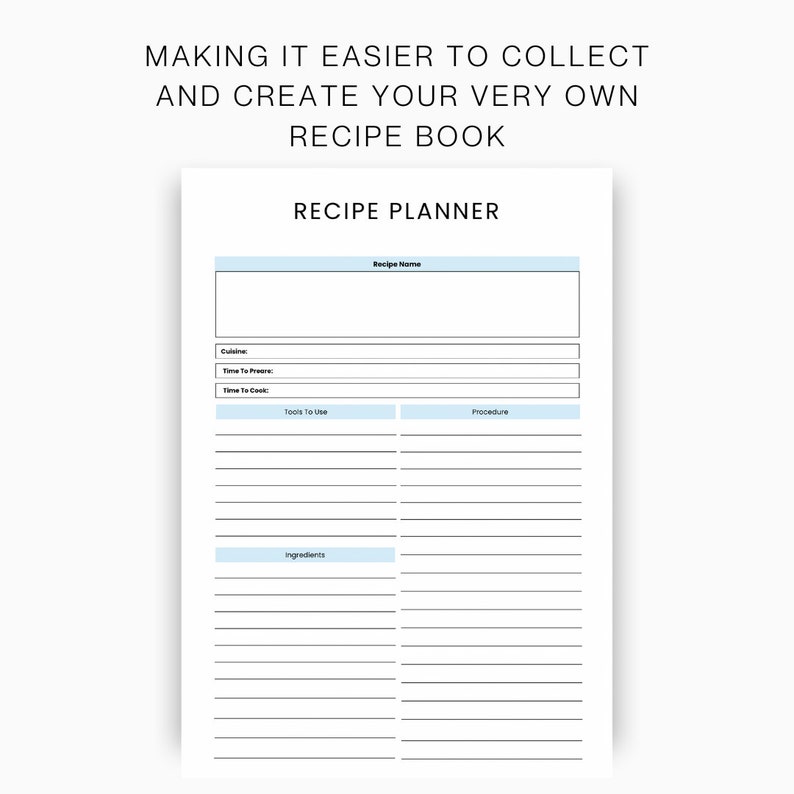 Recipe Planner, Simple Recipe Card, Minimal Recipe Planner, Diy Recipe ...