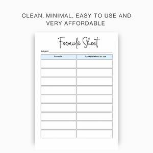 Formula Sheet Printable Equation Sheet Study Essential - Etsy Australia
