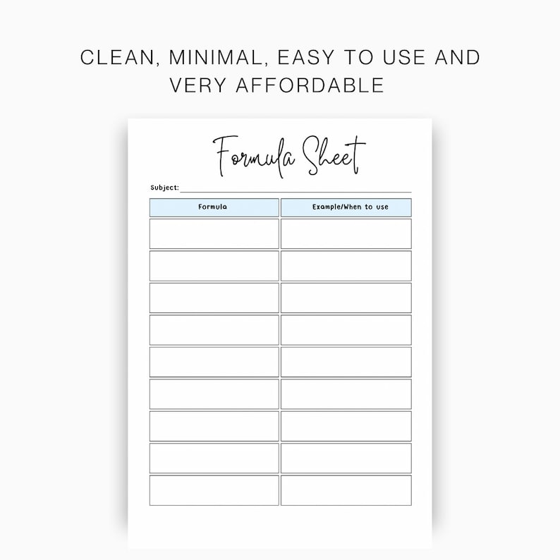 Formula Sheet, Printable Equation Sheet, Study Essential, Maths ...