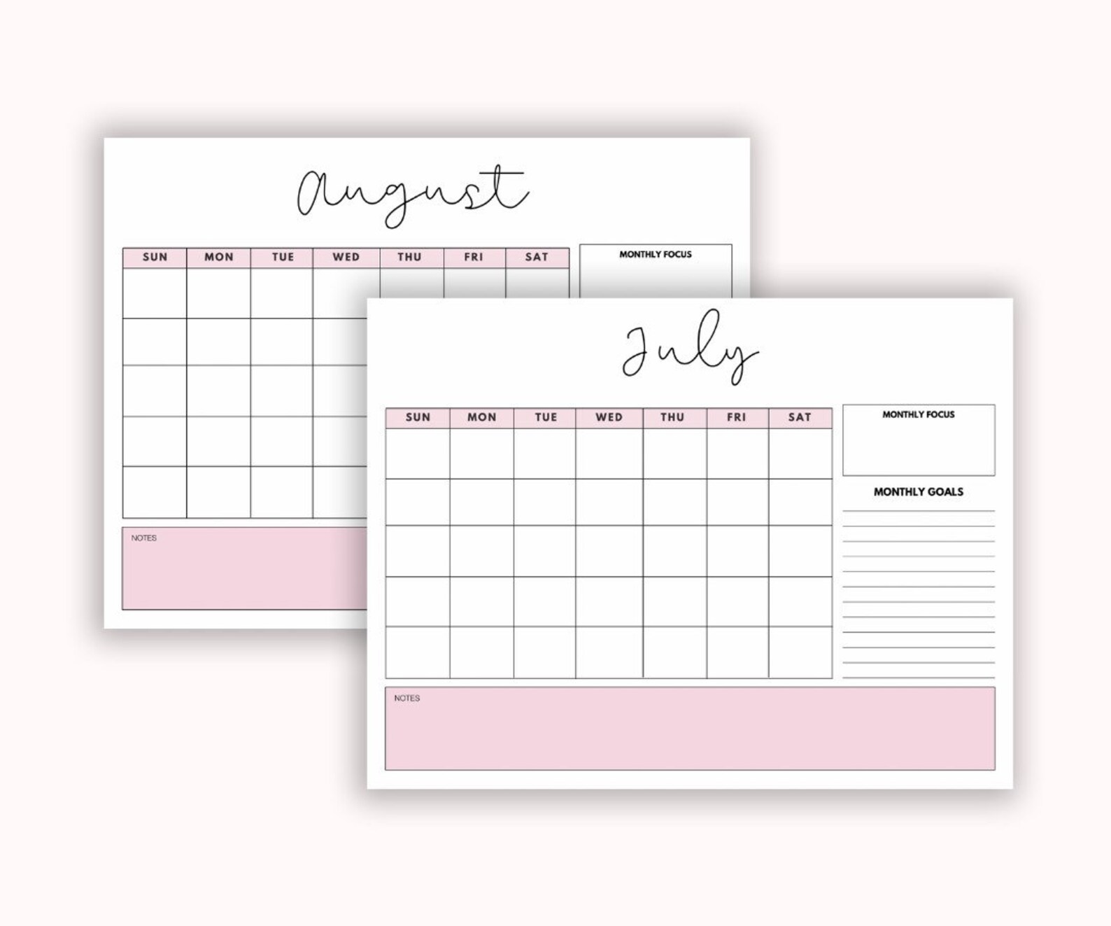 Monthly Calendar , Pink Monthly Calendar, Monthly Planner Printable ...
