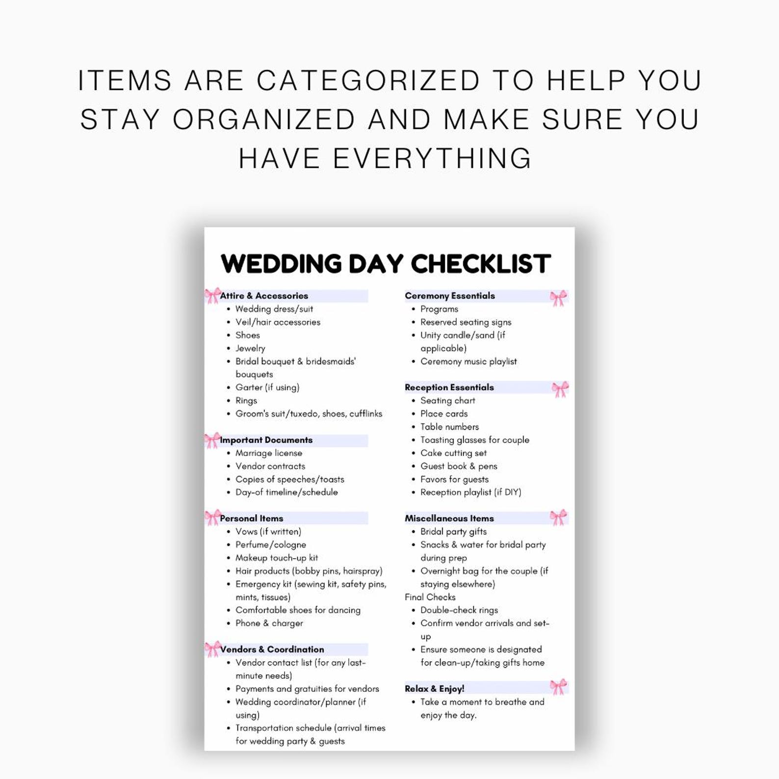 Wedding Day Checklist, Dream Wedding Planner, Wedding Day Essentials ...