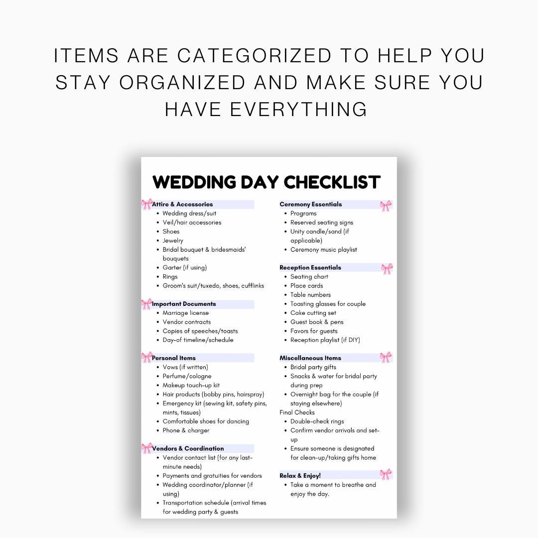 Wedding Day Checklist, Dream Wedding Planner, Wedding Day Essentials ...