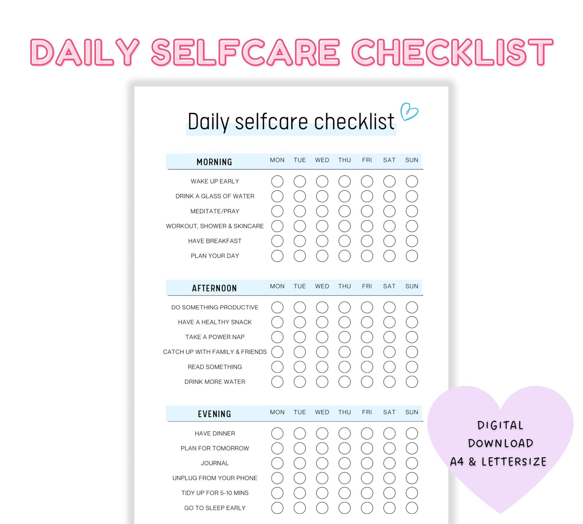 Daily Self Care Checklist, Self Care Tracker, Printable Self Care ...