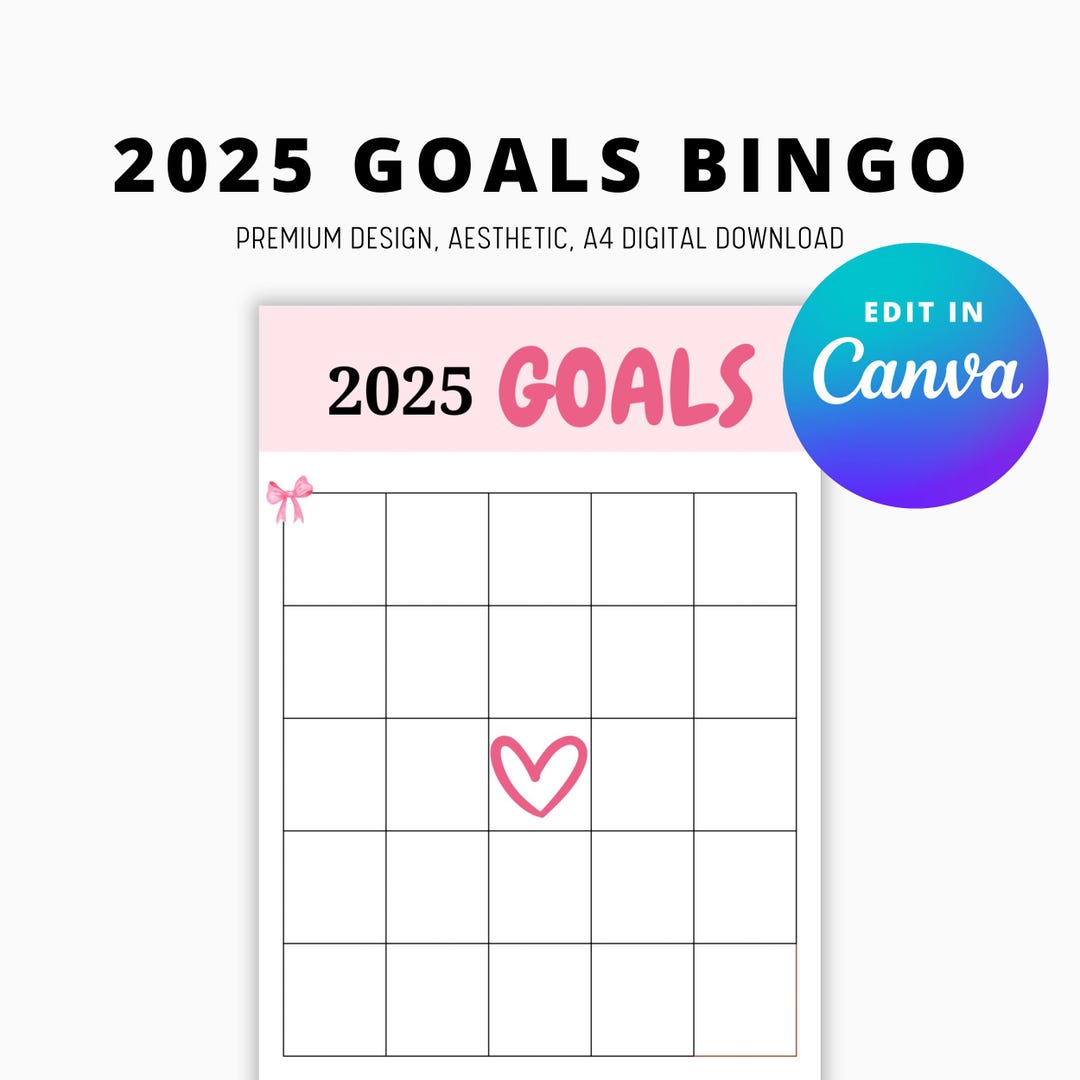 2025 Bingo Card, 2025 Goals Editable Canva Template, Vision Board, Goal ...
