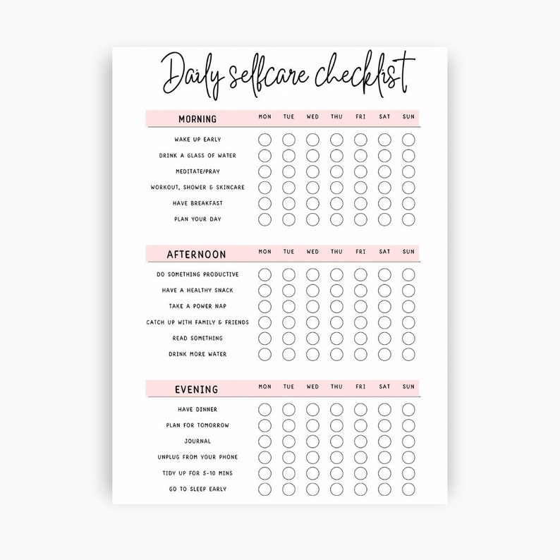 Daily Self Care Checklist Self Care Tracker Printable Self Care