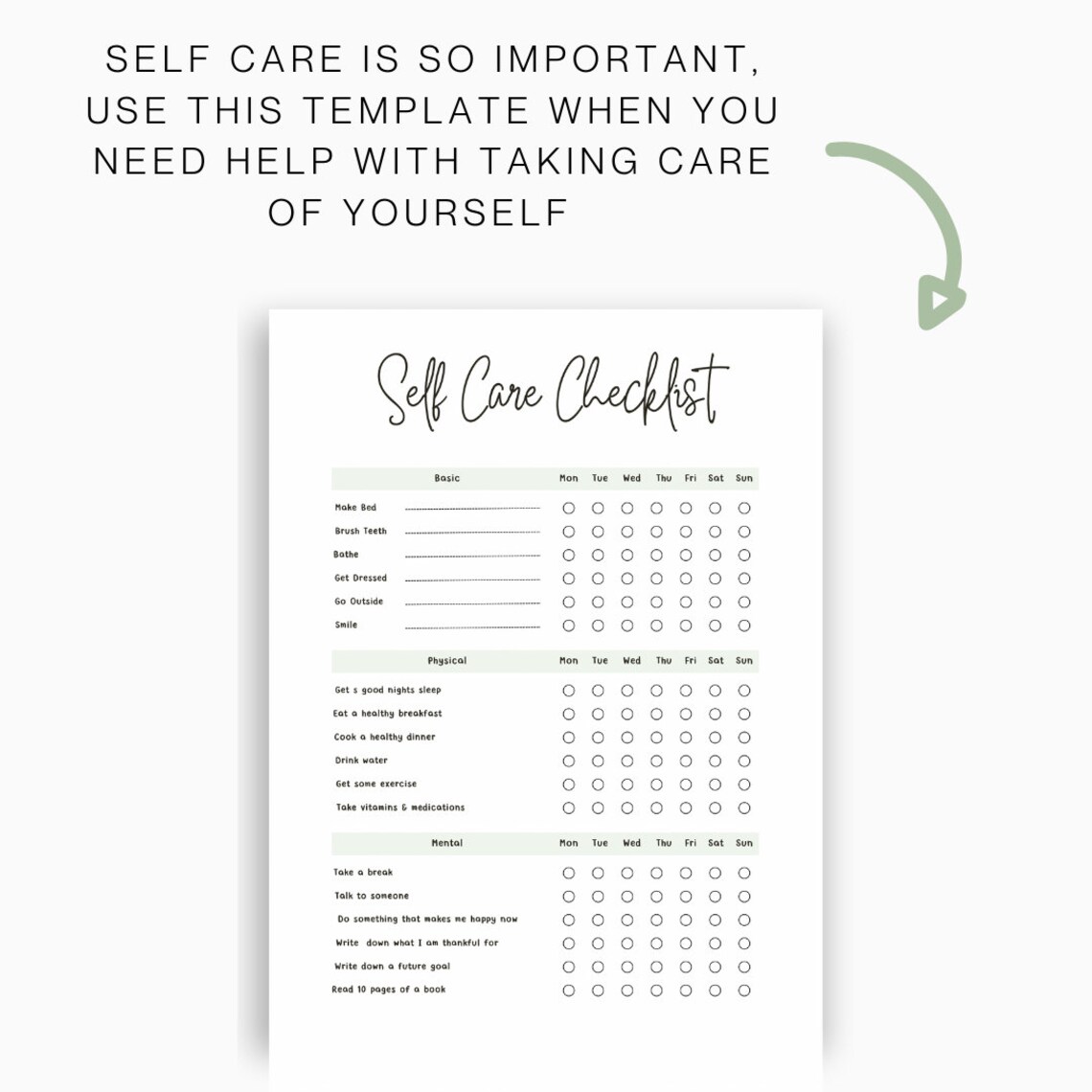 Daily Self Care Checklist, Self Care Tracker, Printable Self Care ...