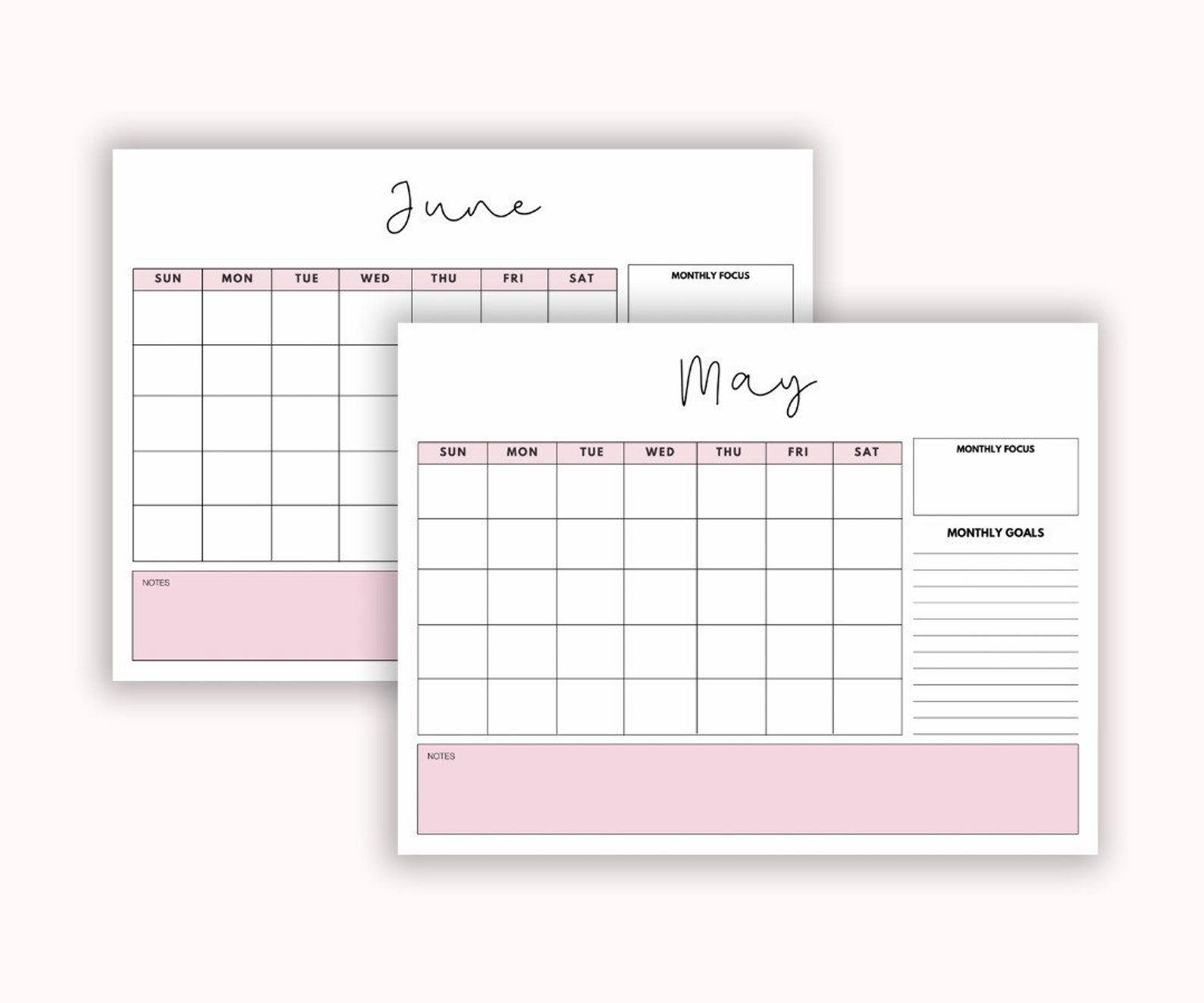 Monthly Calendar , Pink Monthly Calendar, Monthly Planner Printable ...