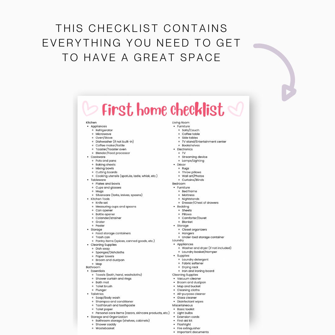 New Home Checklist, First Apartment Checklist, First Home Essentials ...