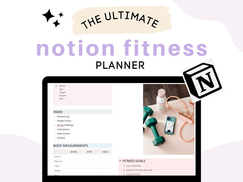 Notion Fitness Planner, Aesthetic Notion Template Fitness Tracker ...