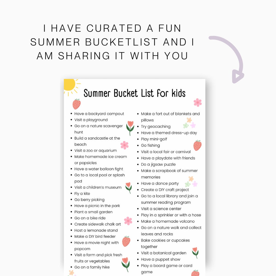 Summer Bucket List for Kids, Summer Poster, Summer Checklist, Fun ...