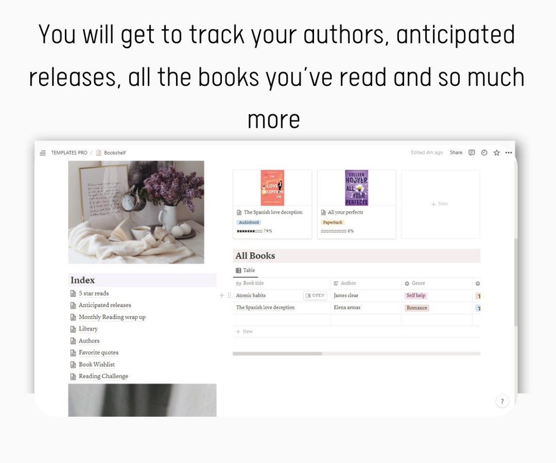 Digital Reading Journal Notion Template Aesthetic Notion - Etsy