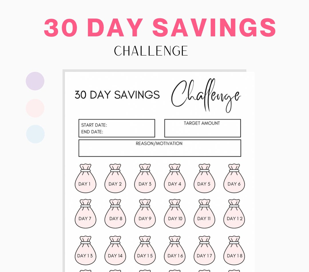 30 Day Savings Tracker Challenge, Savings Jar, Savings Challenge, No ...