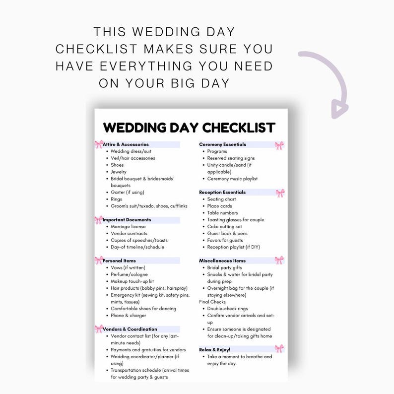 Wedding Day Checklist, Dream Wedding Planner, Wedding Day Essentials ...