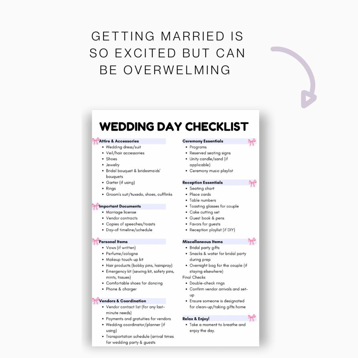 Wedding Day Checklist, Dream Wedding Planner, Wedding Day Essentials ...
