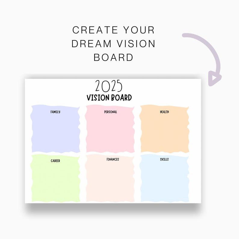 Printable Vision Board, Vision Board Template, 2025 Dream Life Planner ...