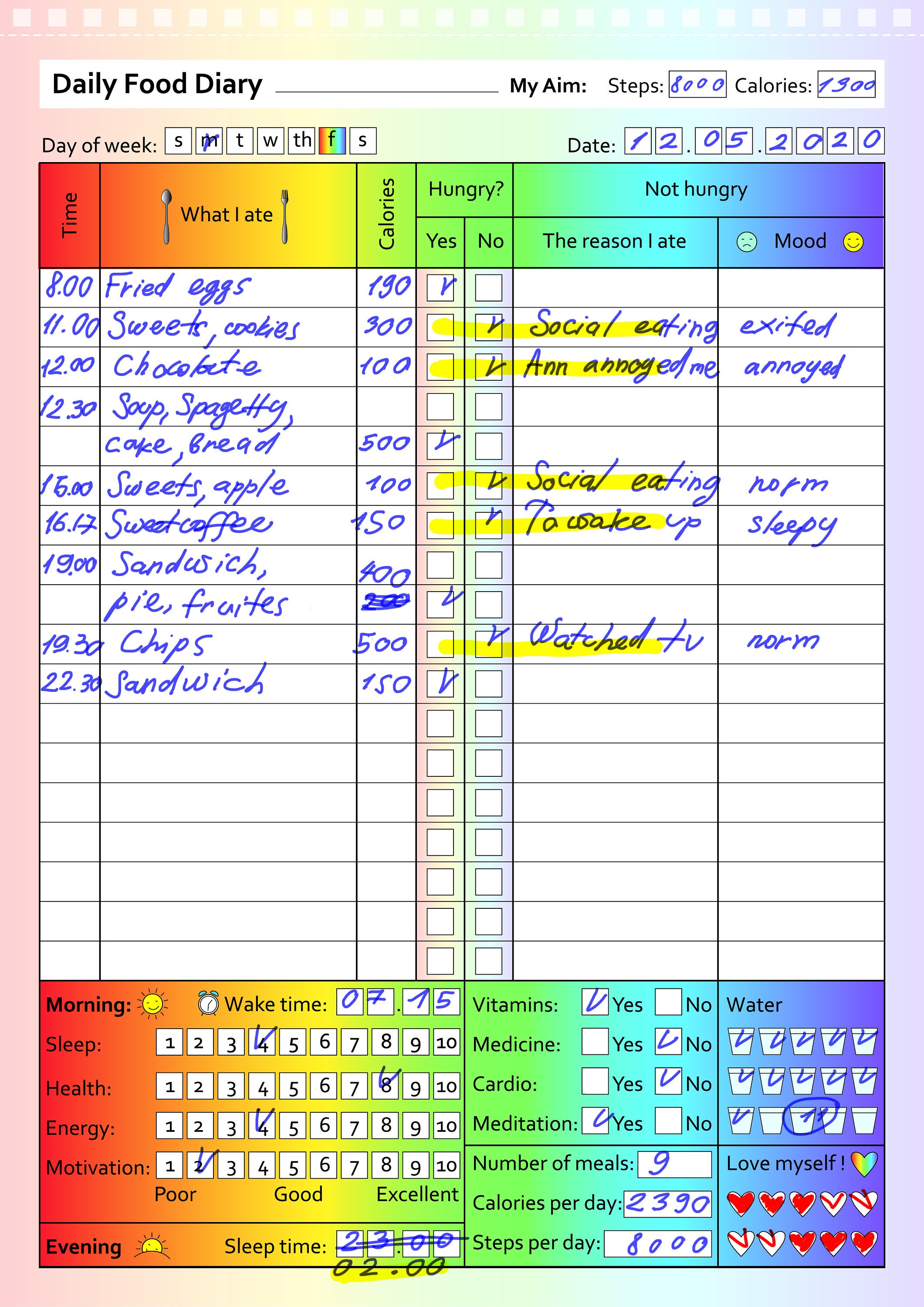 Printable Daily Food Diary Log / Tracker / Journal for | Etsy