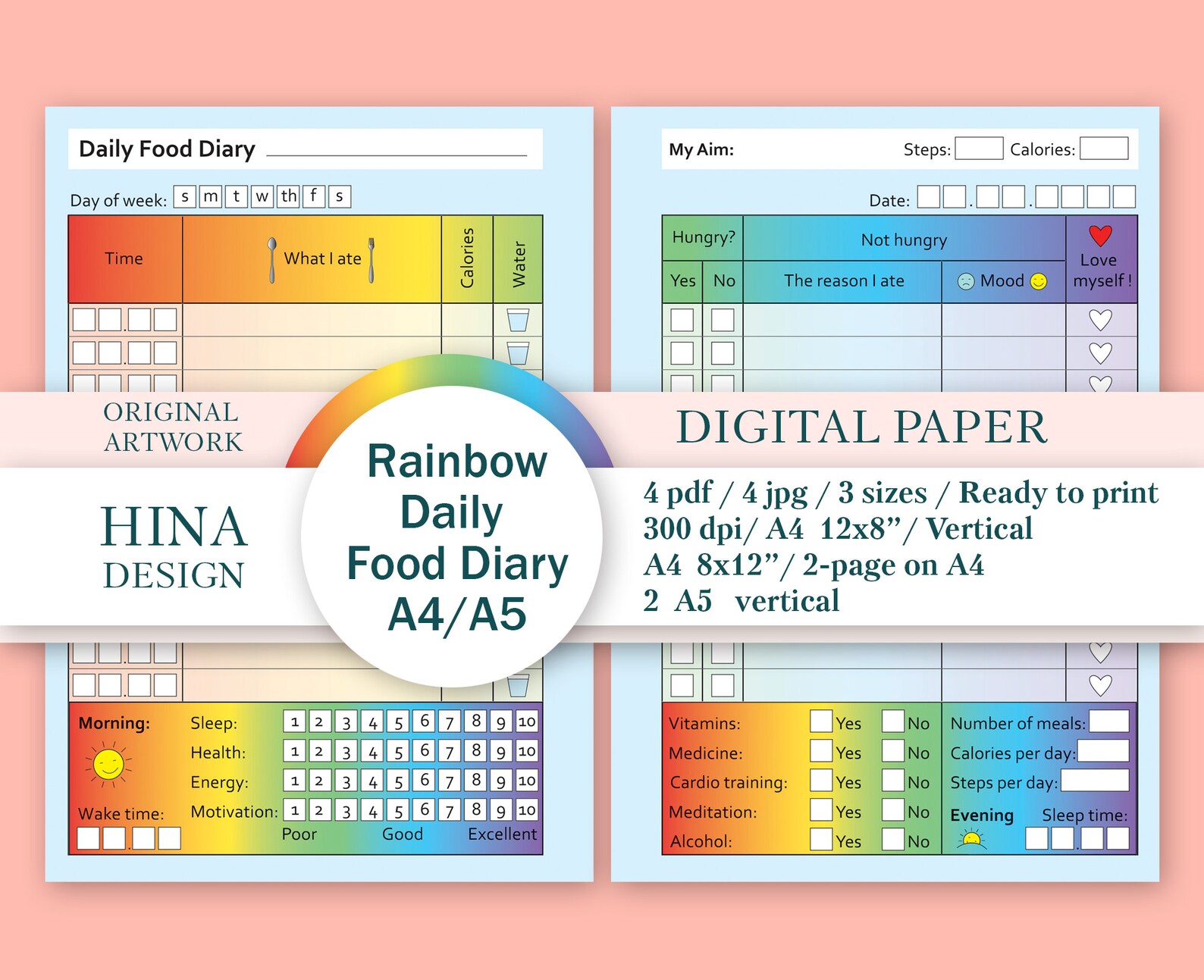 Printable Daily Food Diary Log / Tracker / Journal for | Etsy