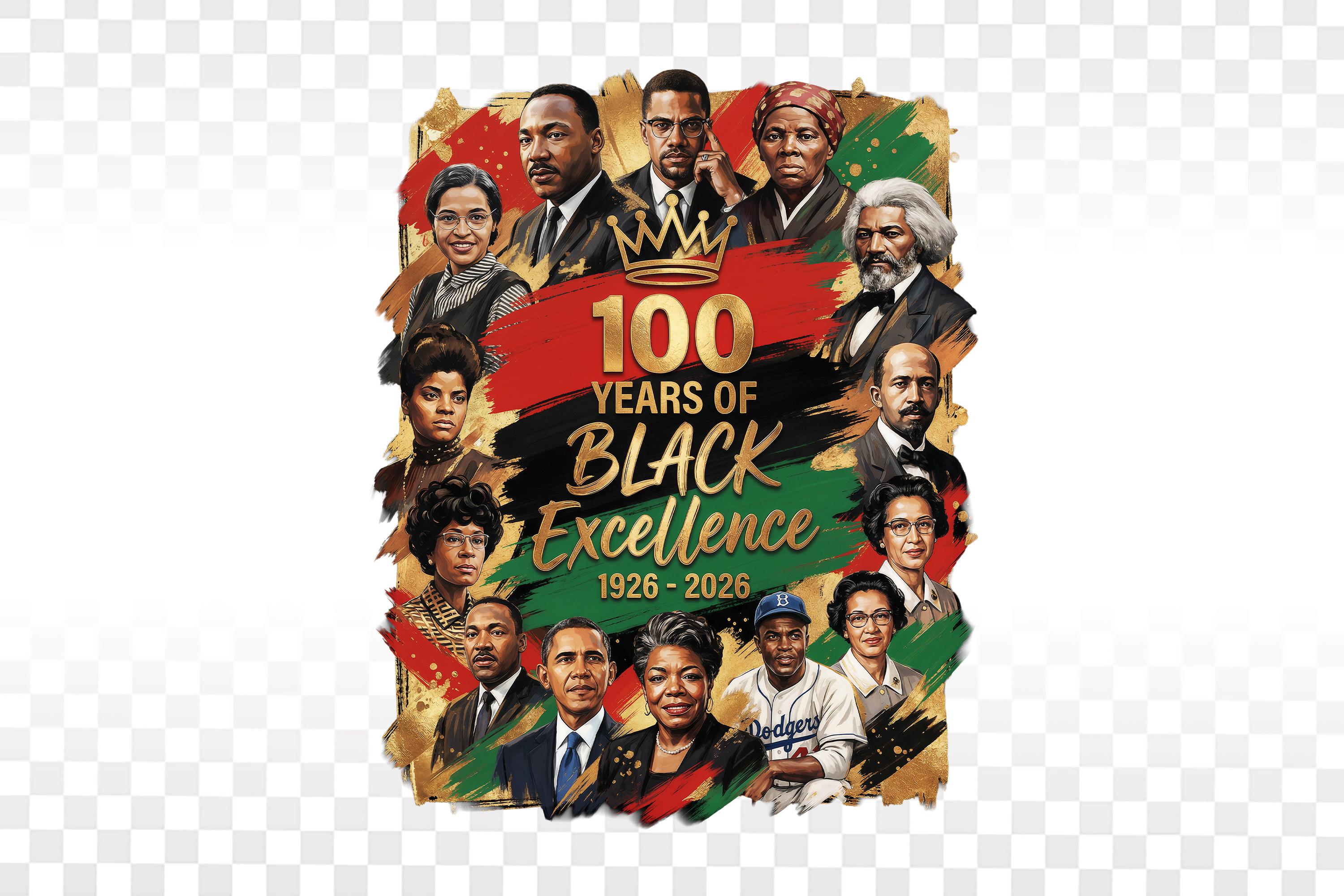 100 Years Black Excellence PNG: Black History Design for Shirts ...