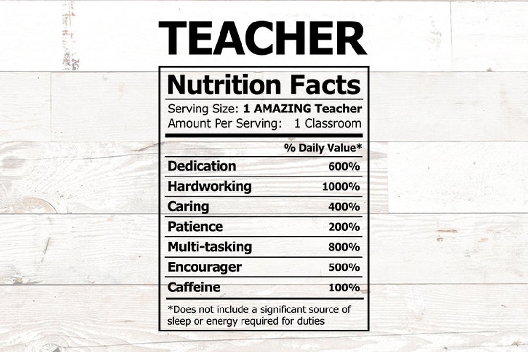 Teacher Svg - Teacher Nutrition Facts Svg, Funny Teacher Svg, Teacher ...