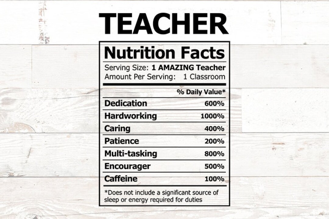 Teacher Svg - Teacher Nutrition Facts Svg, Nutrition Label Svg, Teacher ...