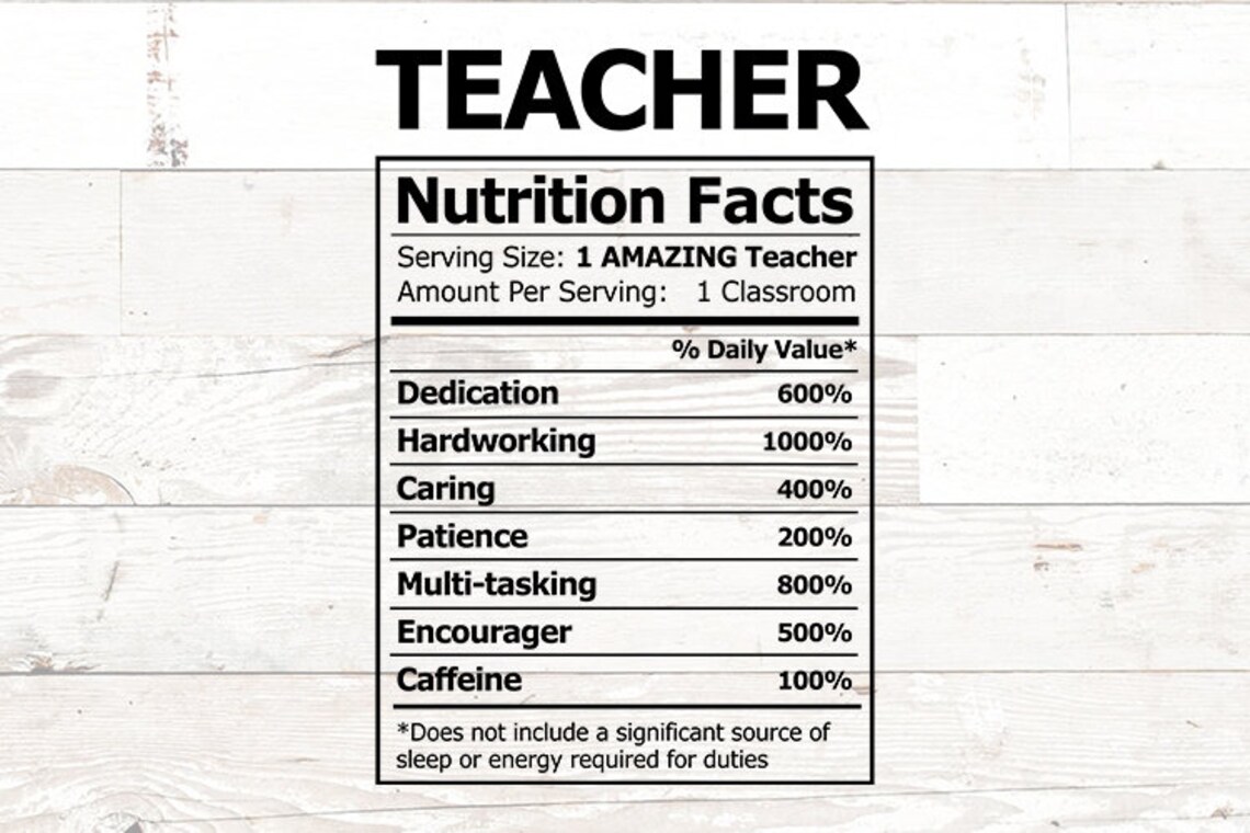 Teacher Svg - Teacher Nutrition Facts Svg, Nutrition Label Svg, Teacher ...