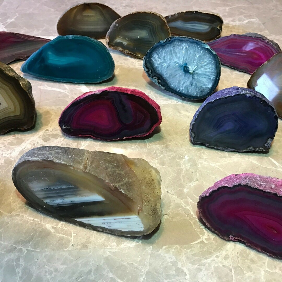 Winter Sale!!** Agate Polished Halves (1) Dyed or Natural Geode Crystal ...