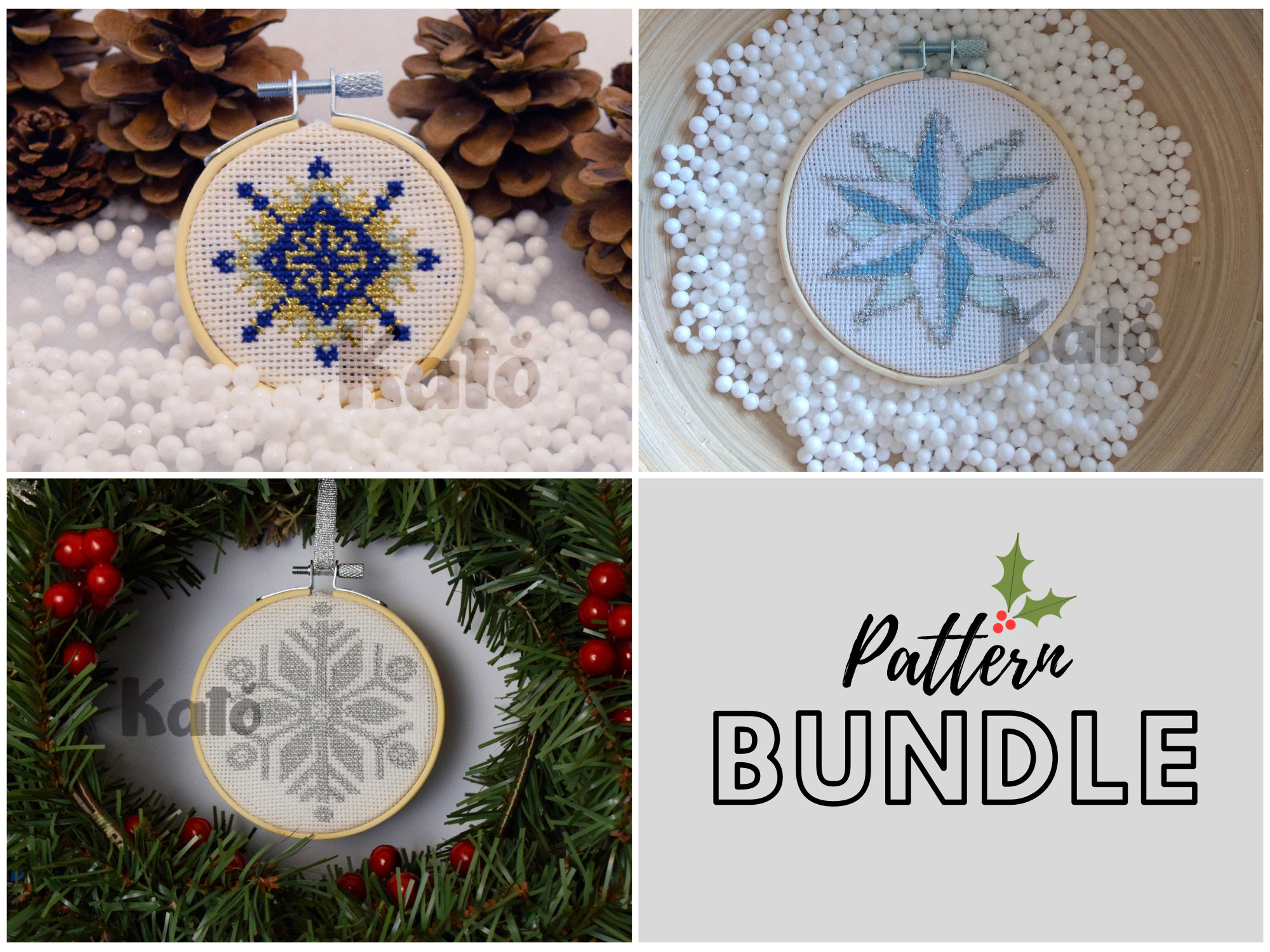 Set of Three Counted Cross Stitch Christmas Ornament PATTERNS - Etsy