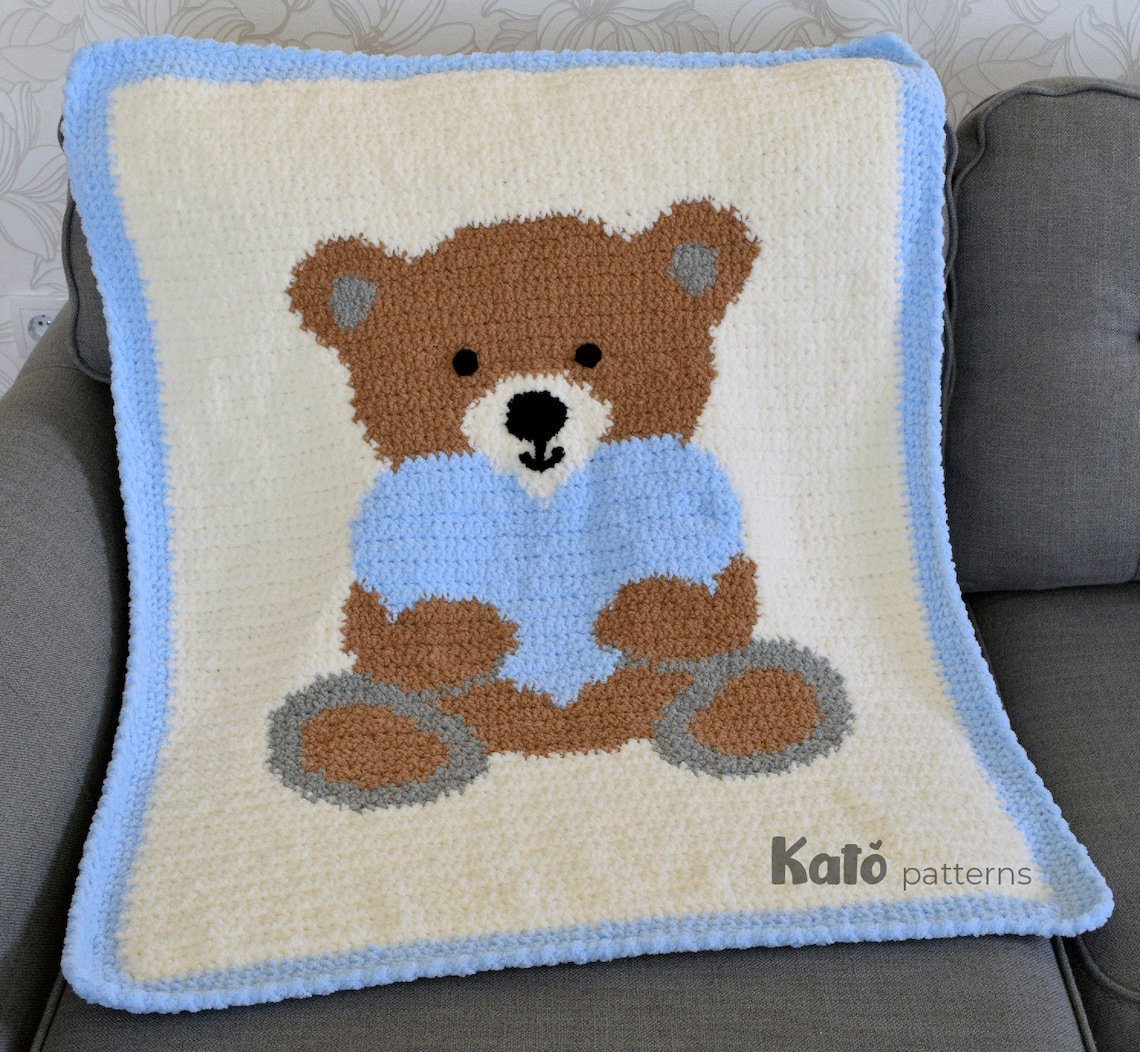 Baby Blanket Crochet PATTERN With a Teddy Bear - Digital Crochet ...