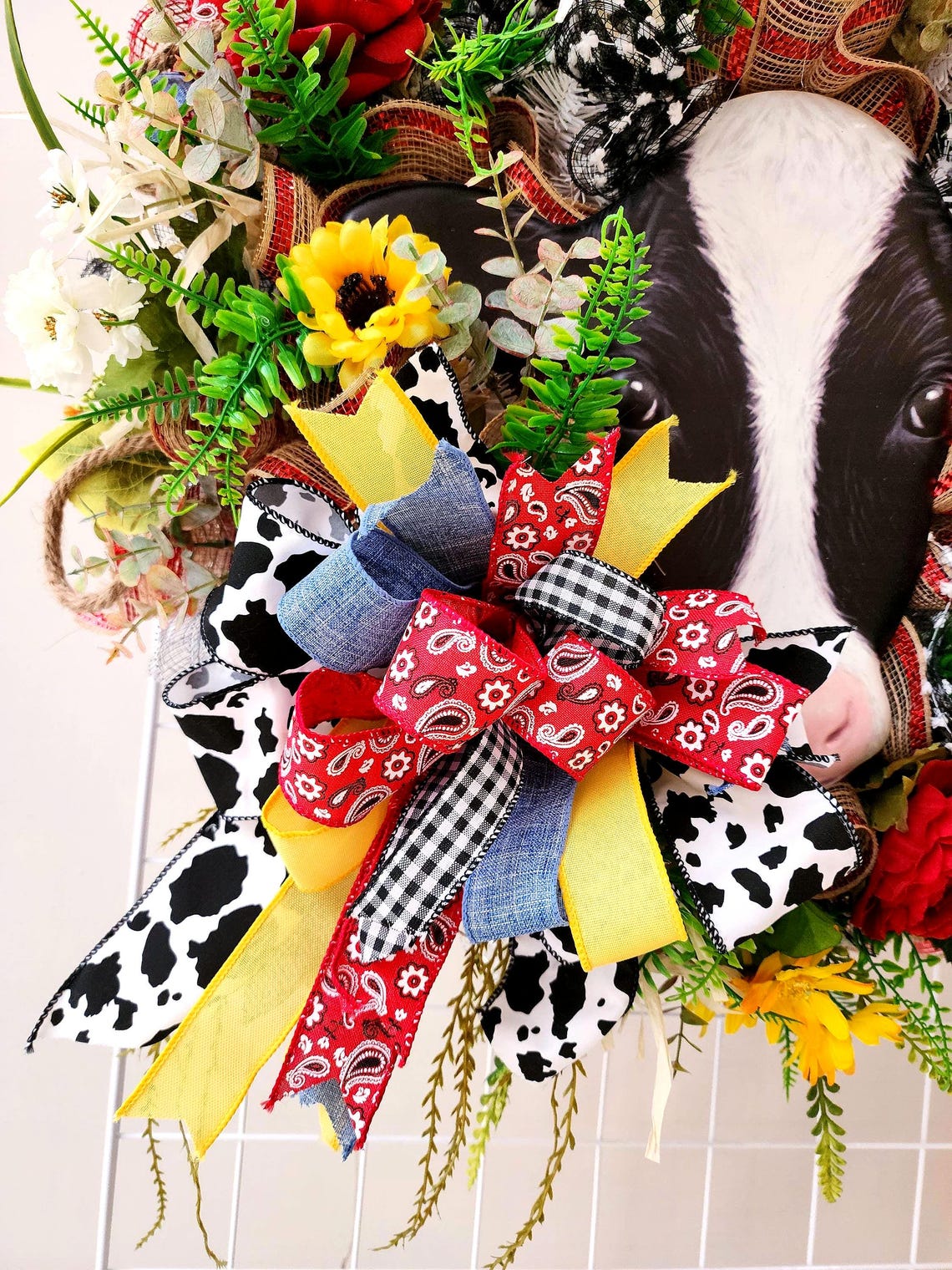 Country Cow Wreath, Black Cow, Calf Decor, Dairy Farm, Holstein, Dairy ...