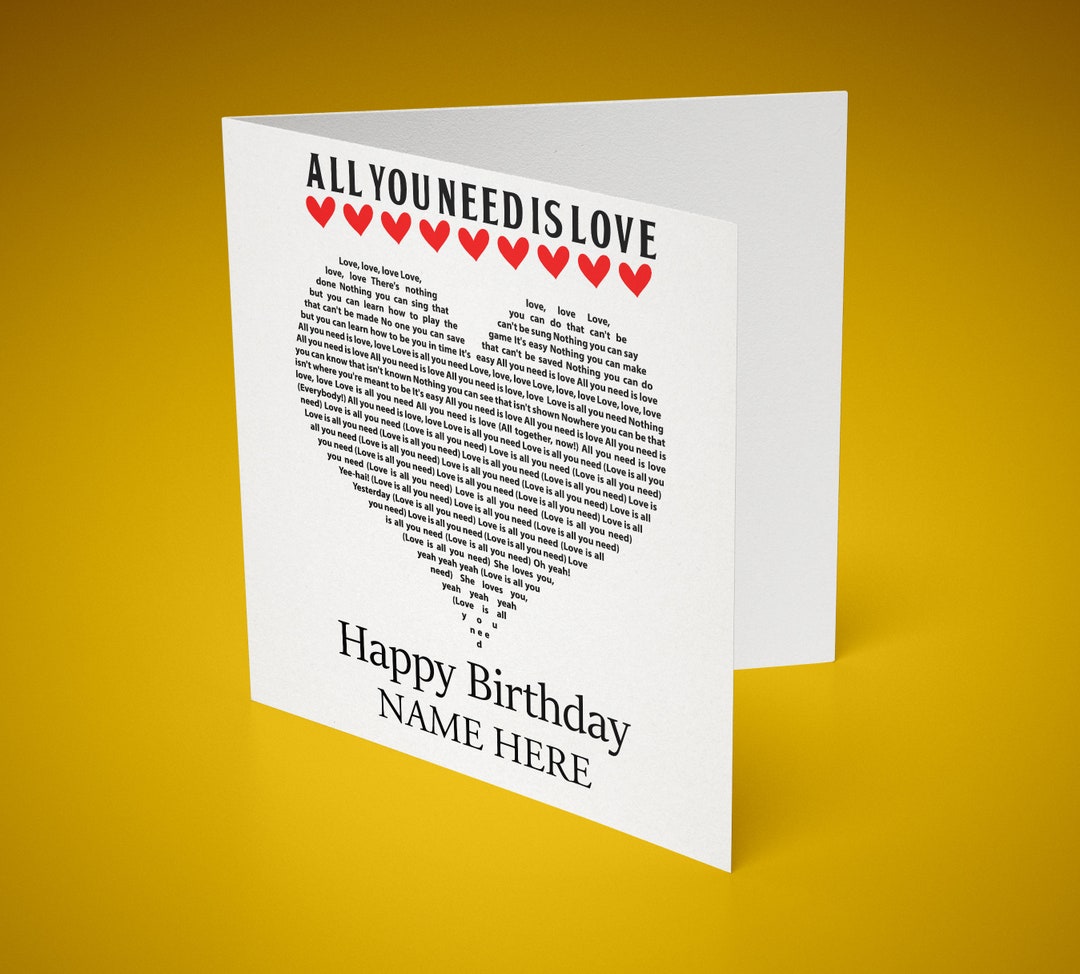 All You Need is Love Song Heart Lyrics Valentines/birthday ...