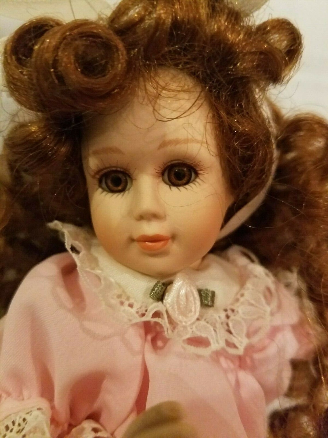 Porcelain Doll 10 by Delton Red Hair Pink Dress & Flowers - Etsy
