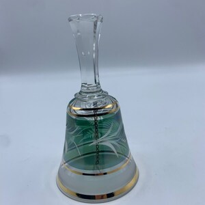 Vintage Blue Etched Gold Trimmed Glass Bell Clear Handle Mid Century - Etsy