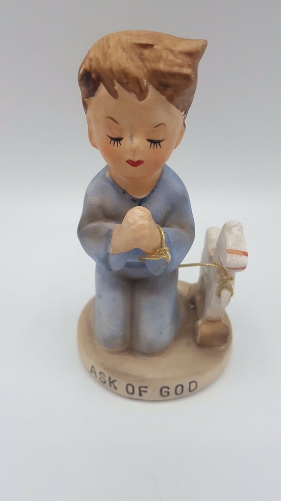 Vintage Porcelain Figurine Little Boy Praying On Knee W/Toy | Etsy