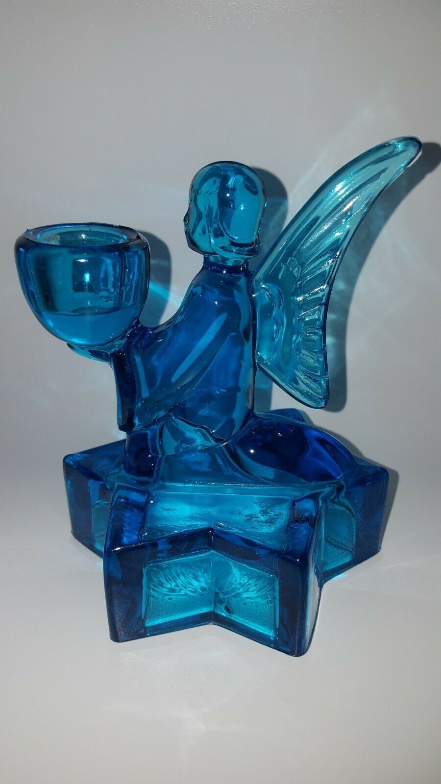 Collectible Blue Glass Kneeling Angel Candle Holder Ornate | Etsy