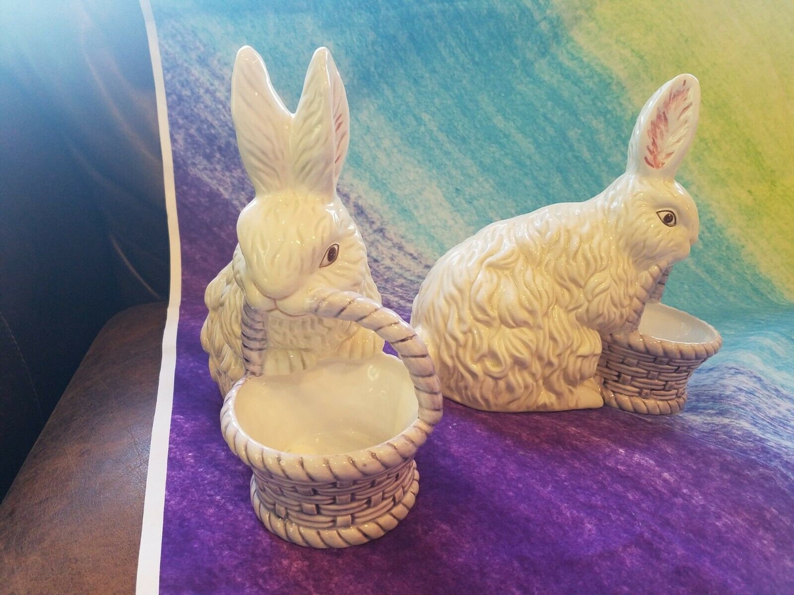 Ceramic Bunny Rabbits With Baskets | Etsy