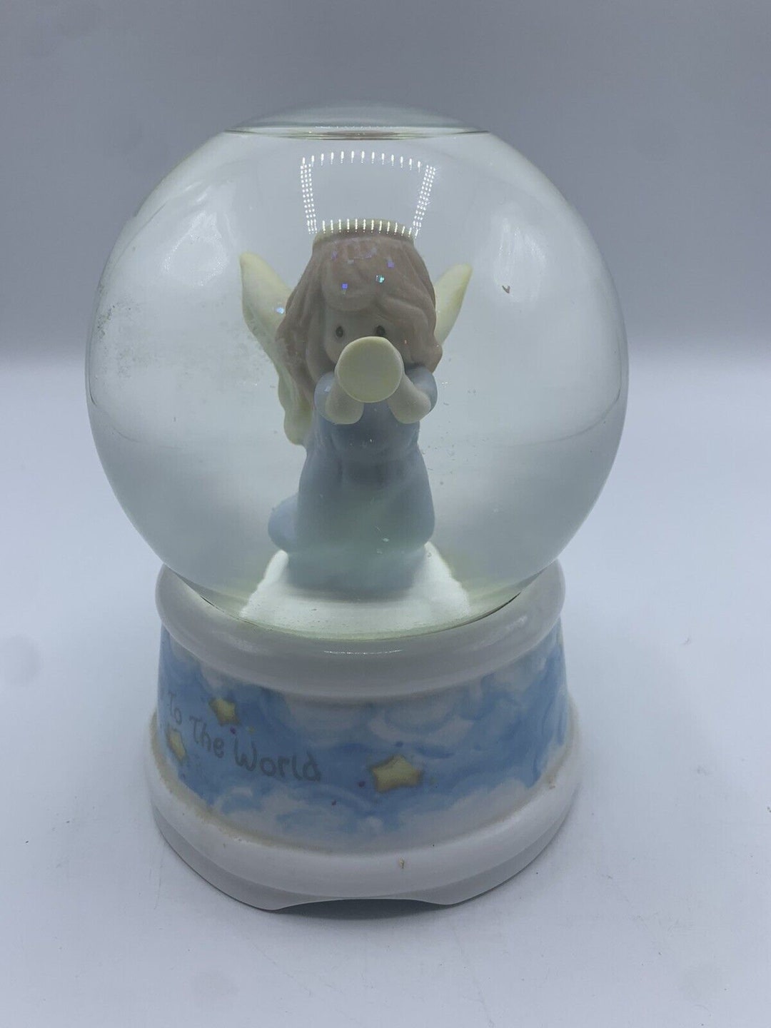 Vintage 1996 Precious Moments Angel Musical Snow Globe joy to the World ...