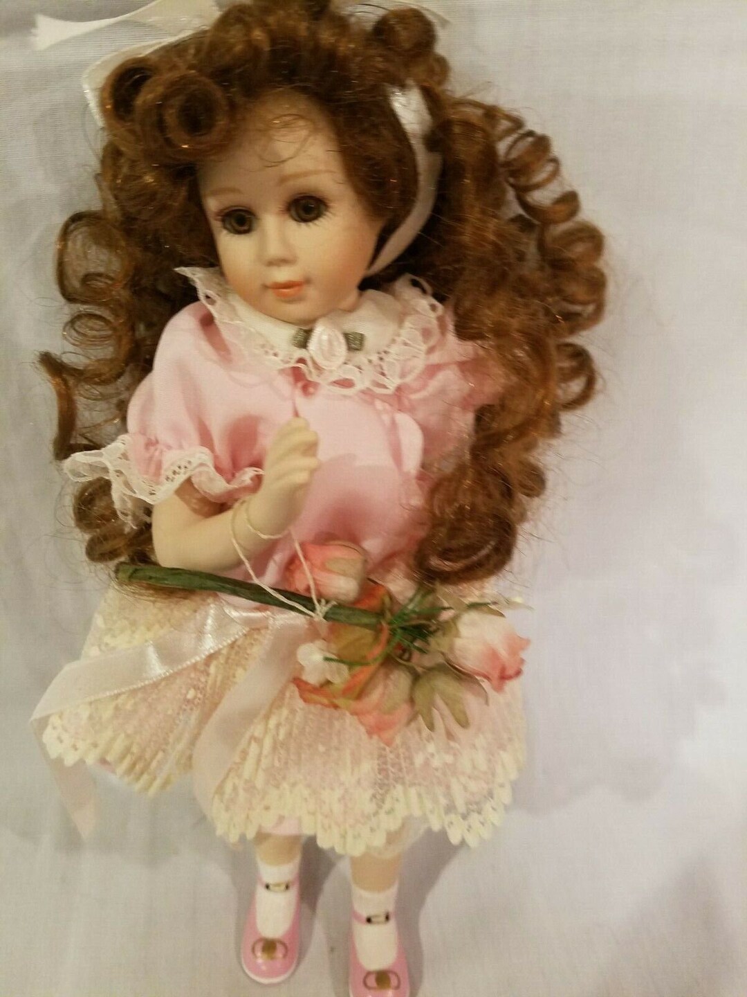 Porcelain Doll 10 by Delton Red Hair Pink Dress & Flowers - Etsy