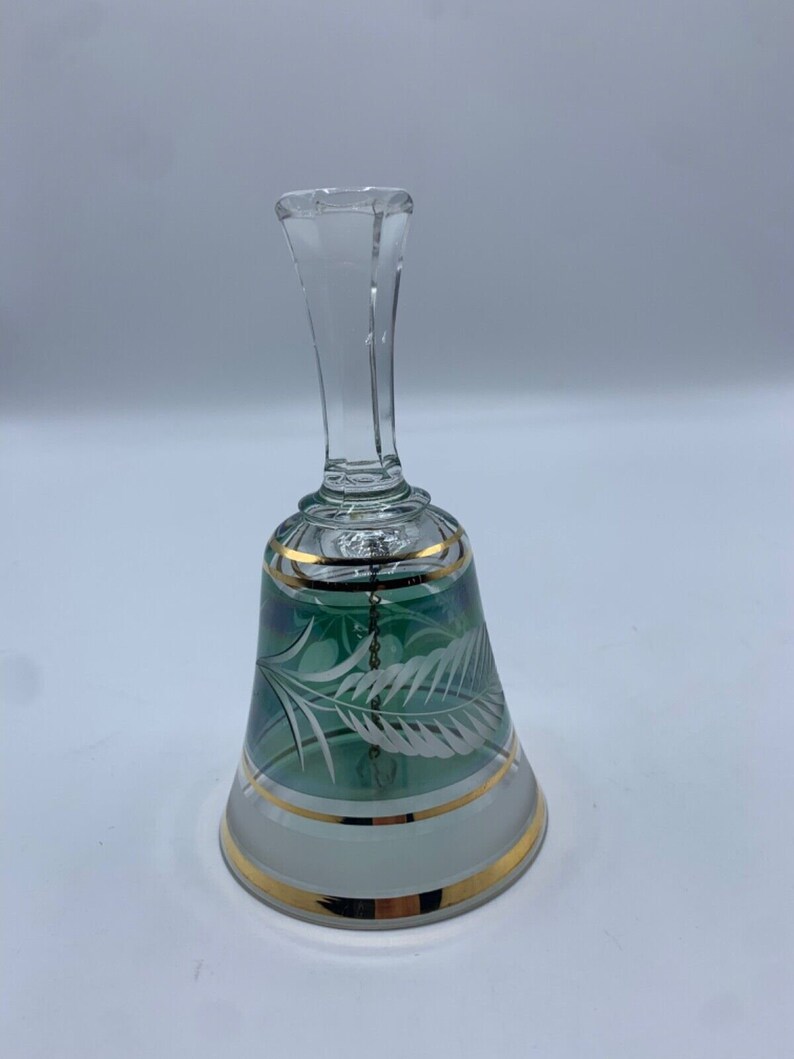 Vintage Blue Etched Gold Trimmed Glass Bell Clear Handle Mid - Etsy