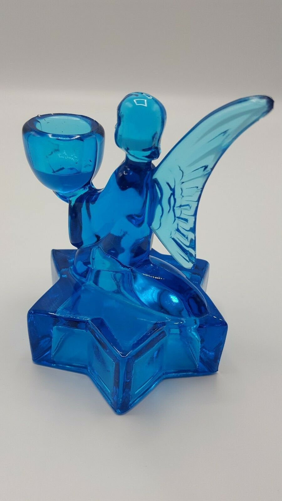 Collectible Blue Glass Kneeling Angel Candle Holder Ornate | Etsy