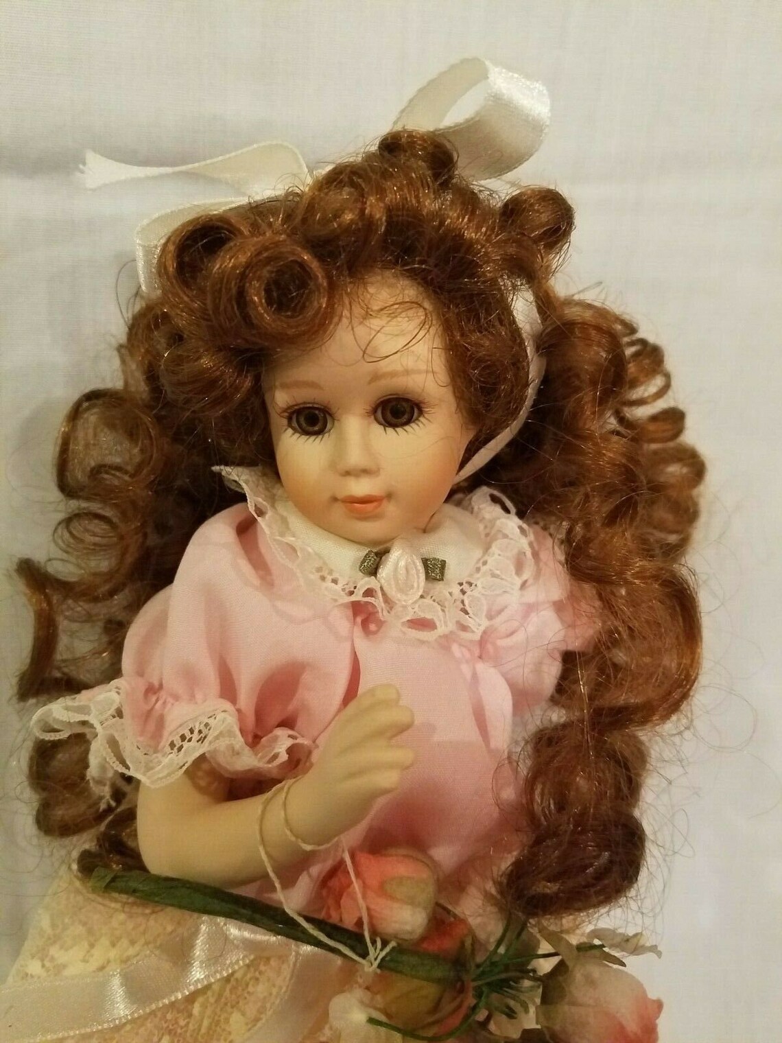 Porcelain Doll 10 by Delton Red Hair Pink Dress & Flowers - Etsy