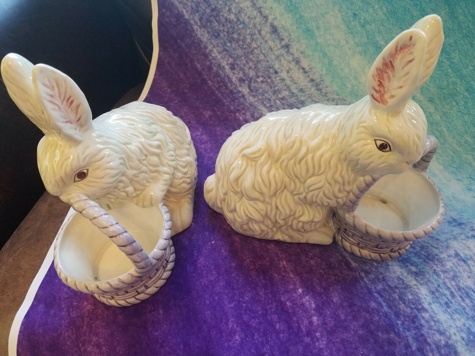 Ceramic Bunny Rabbits With Baskets - Etsy UK